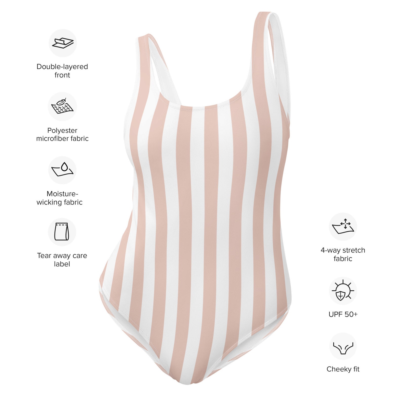Onepiece Swimsuit, Nautical Striped Swimming Costume, Pink White ...