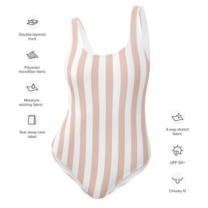 Onepiece Swimsuit, Nautical Striped Swimming Costume, Pink White ...