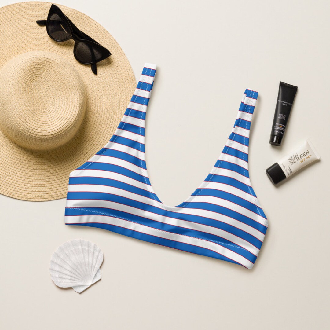 Bikini Top, Striped Swimsuit Top, Horizontal Striped Swimming Costume ...