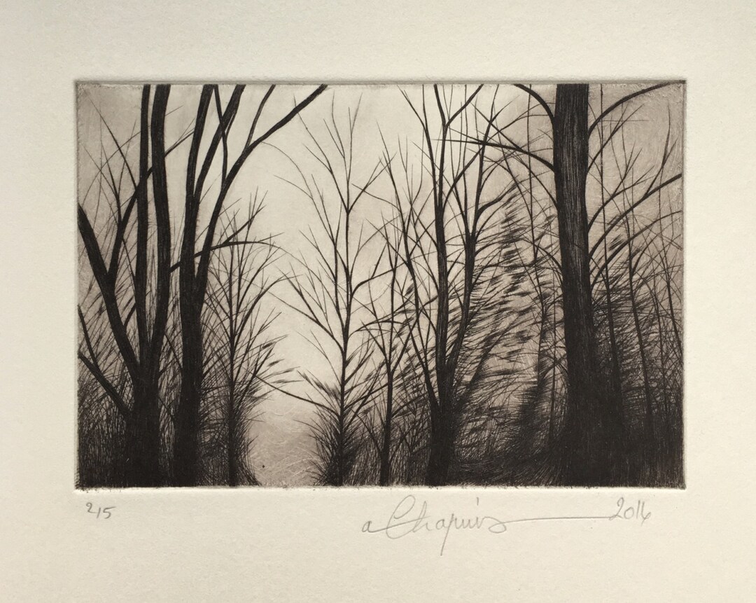 Original and Unique Painting of a Forest Landscape Made From a Burin ...