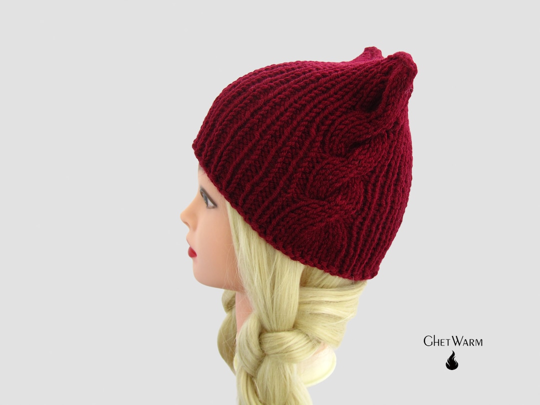 Wool Winter Hat With Cat Ears. Hand Knit. Animal Ears. Cheap Winter Hat ...