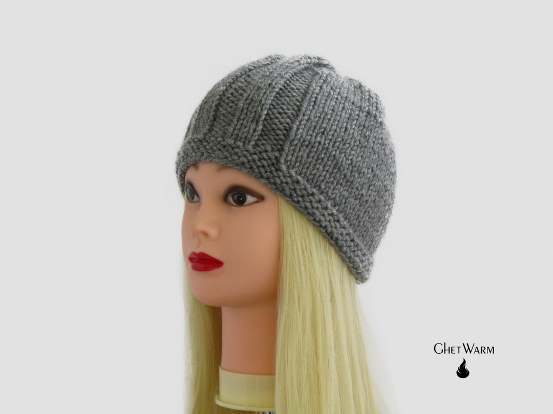 Grey Wool Knitten Handmade Helmet. Crochet Beanie Hat. Hand Knit Hats ...
