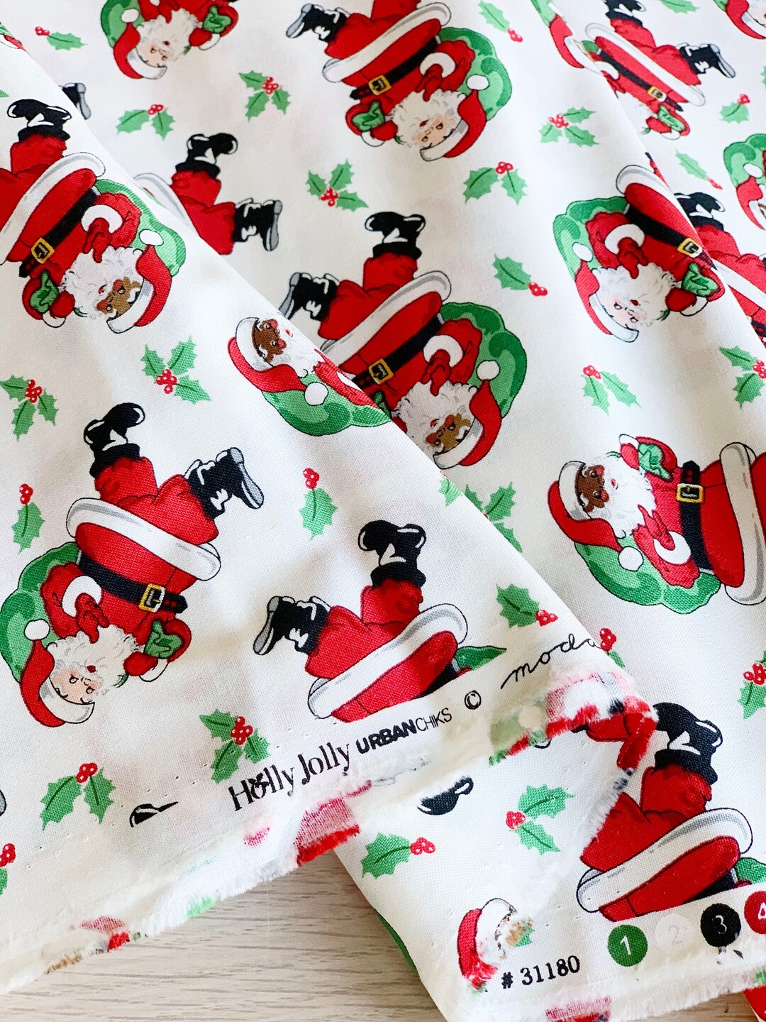 White & Black Santa Fabric, Price per Yard, Holly Jolly Fabric by Urban ...