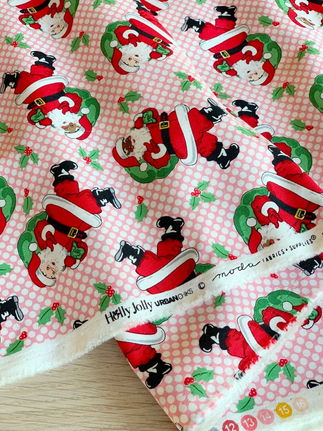 Pink White & Black Santa Fabric, Price per Yard, Holly Jolly Fabric by ...