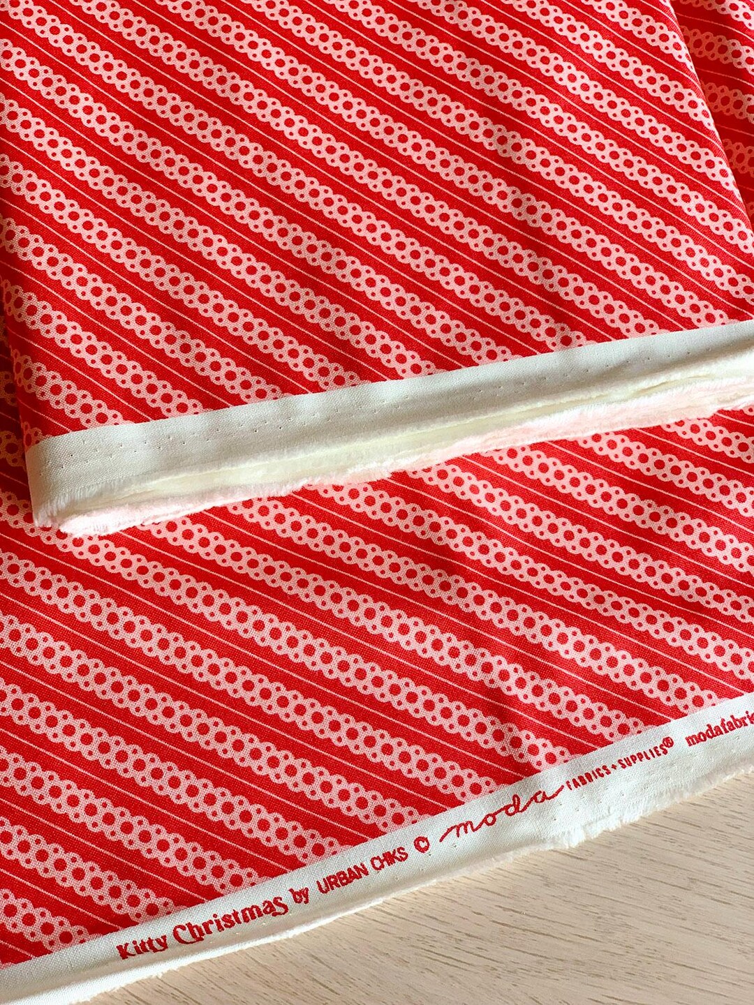 Red Ribbon Fabric, Price per Yard, Kitty Christmas Fabric by Urban ...