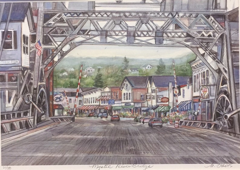 Mystic River Bridge, Wall Art, Coastal New England Scene, Historic ...