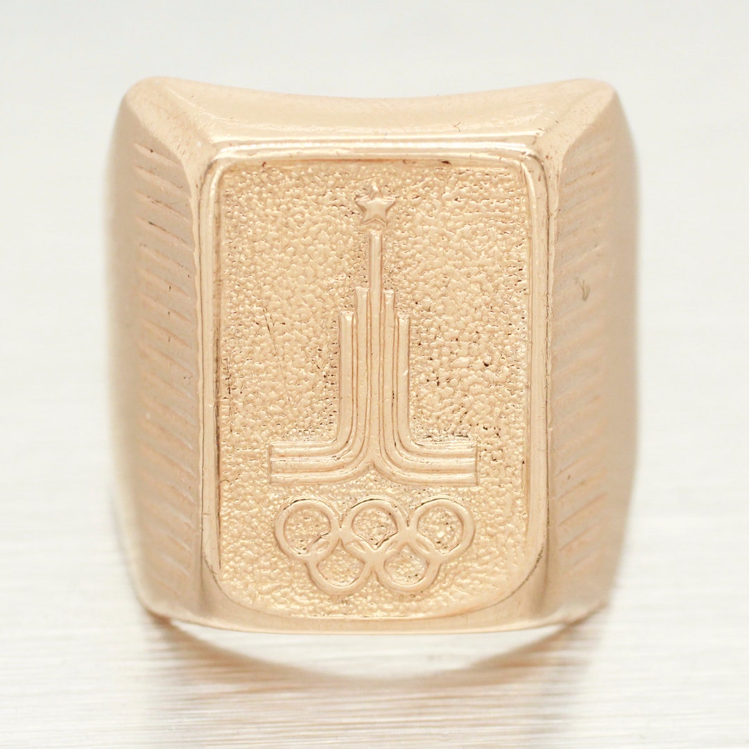 1980s Moscow Olympics 'win the Gold' Signet Ring in Solid 14k Rose Gold ...