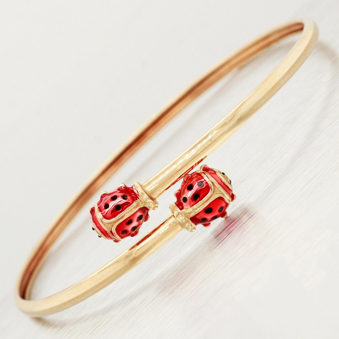 Vintage Ladybug Gold Bangle Bracelet 14k Yellow Gold Red Enamel 7 - Etsy