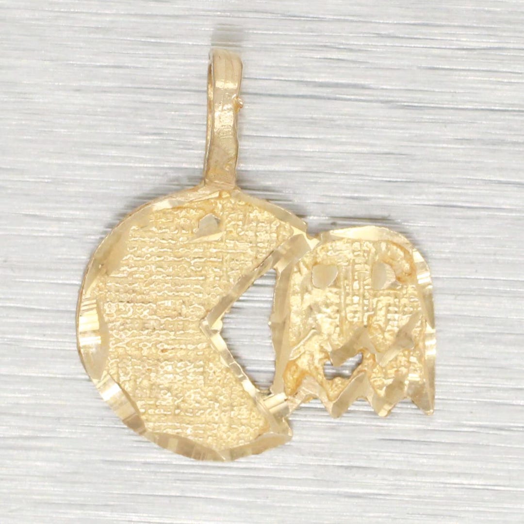 Retro Pacman 14k Yellow Gold Charm - Video Game Arcade Pendant for ...