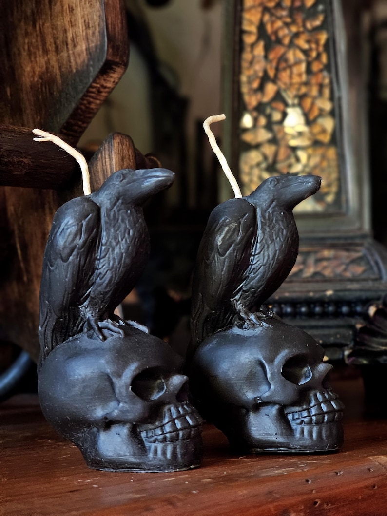Raven on Skull Handmade Beeswax Candle Small - Etsy