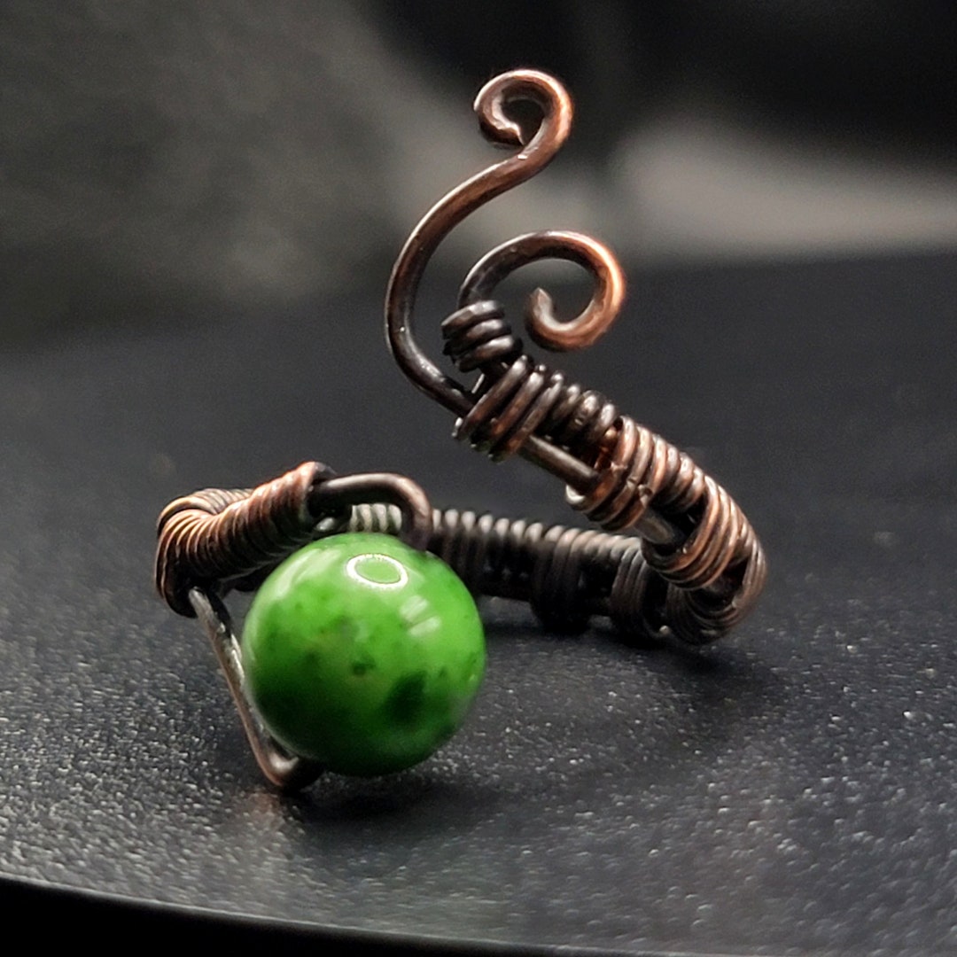 Nephrite Jade Bare Oxidized Copper Ring | Adjustable Size 6.5 - Etsy