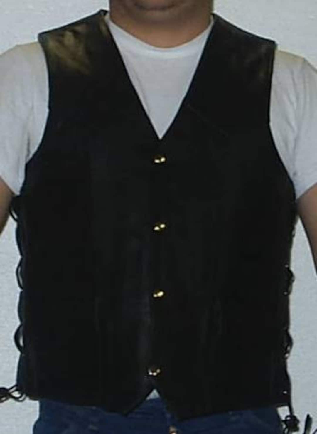 Men's Motorcycle Vest Side Lace Vest All Leather Gun Pockets 627SL - Etsy