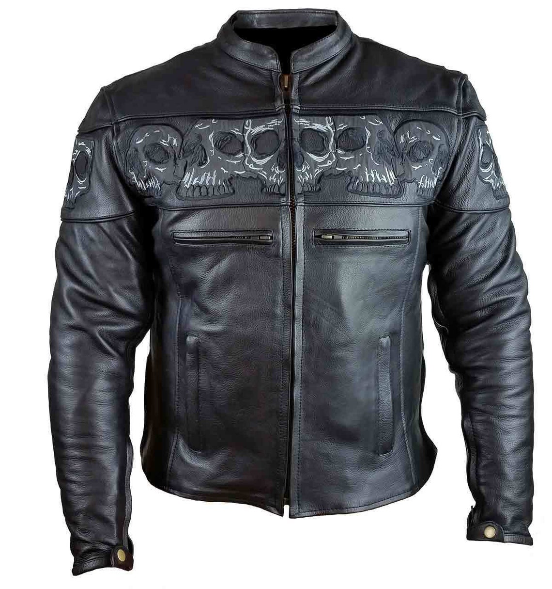 Mens Leather Reflective Skull Riding Jacket - Etsy