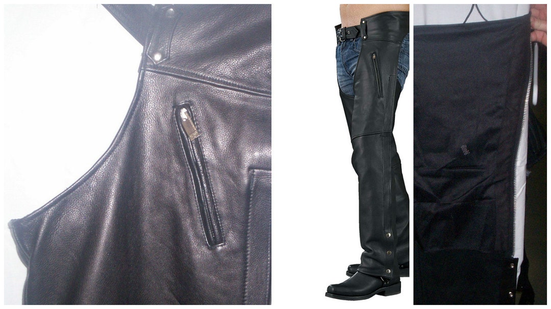 Black Leather Motorcycle Chaps - Etsy