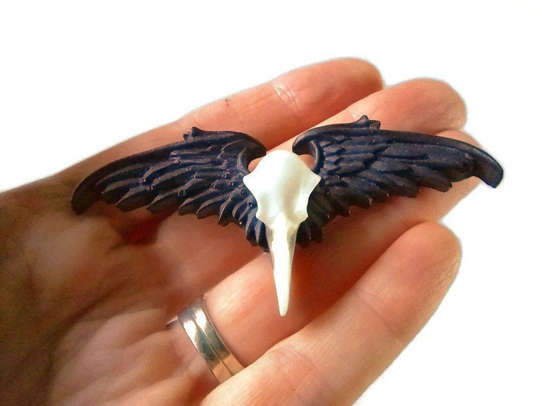 Crow Skull With Wings, Resin Cast Raven Head, Bird Replica for Costume ...