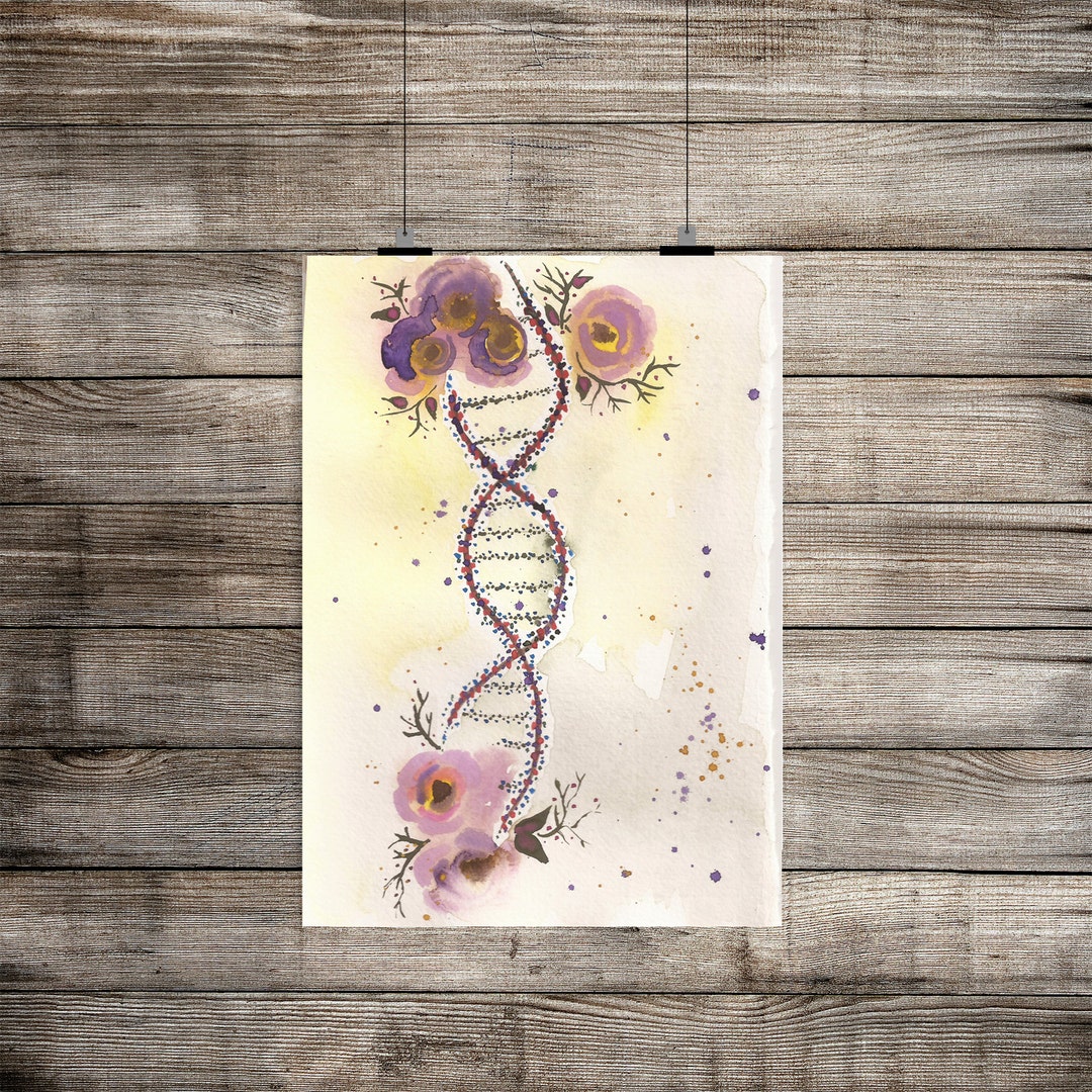 Digital Download Watercolor DNA Strand With Flowers Instant Download ...