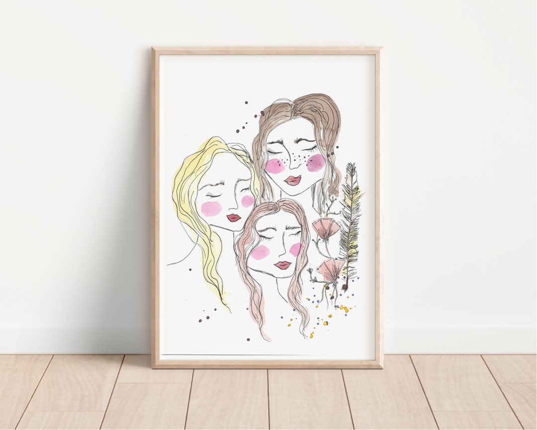 Digital Download Watercolor Three Women Print Instant Download 8x10 ...