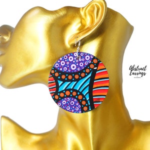 Hand Painted Abstract Art Earrings, Vibrant Colorful Dangles, Bold ...
