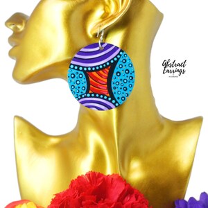 Hand Painted Abstract Art Earrings, Vibrant Colorful Dangles, Bold ...