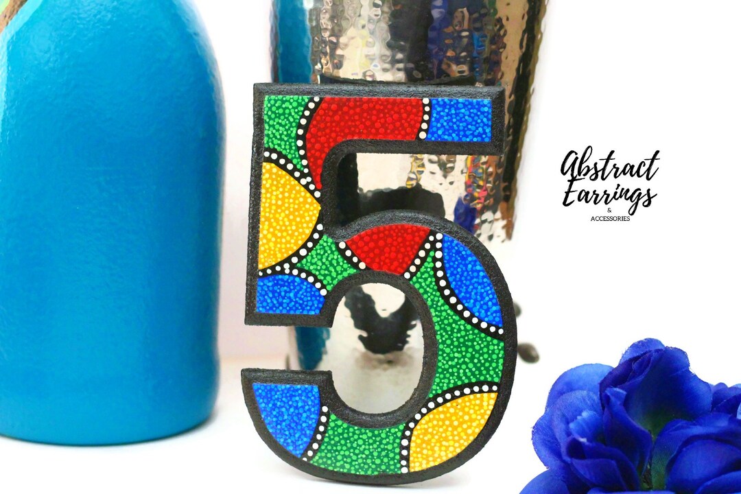 Hand Painted Number 5 Sign: Colorful Wooden Party Centerpiece - Etsy