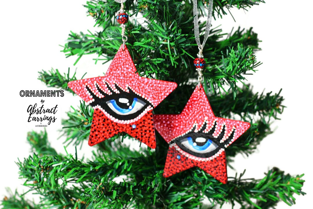 Evil Eye Star Ornament Set 2 Wood Ornaments Hand Painted - Etsy