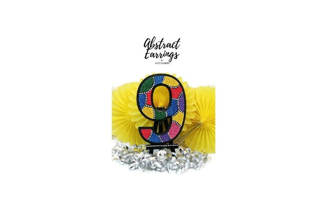 Hand Painted Number 9 Sign: Colorful Pointillism Dot Art Plaque - Etsy