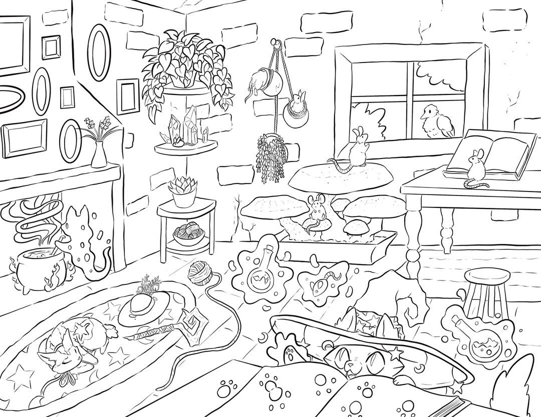 Magical Cats Coloring Page - Etsy