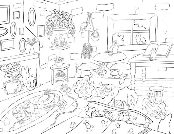 Magical Cats Coloring Page - Etsy