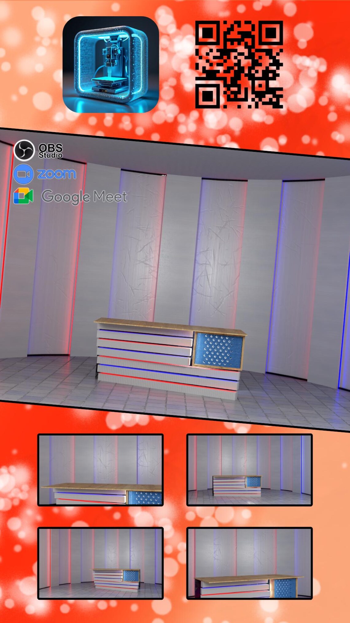 4K American Studio Backdrop With LED Lighting for Streaming Platforms ...