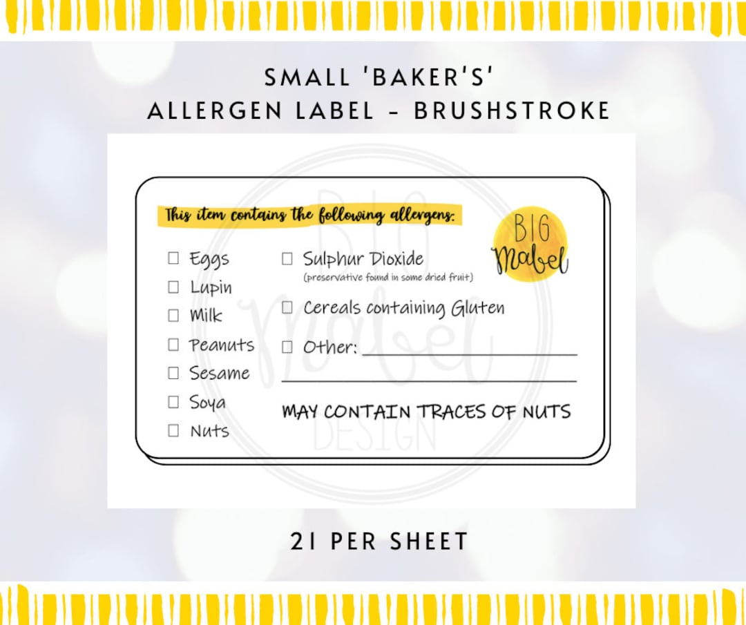Small Personalised Allergen Labels for Cake Makers short Version, Broad ...