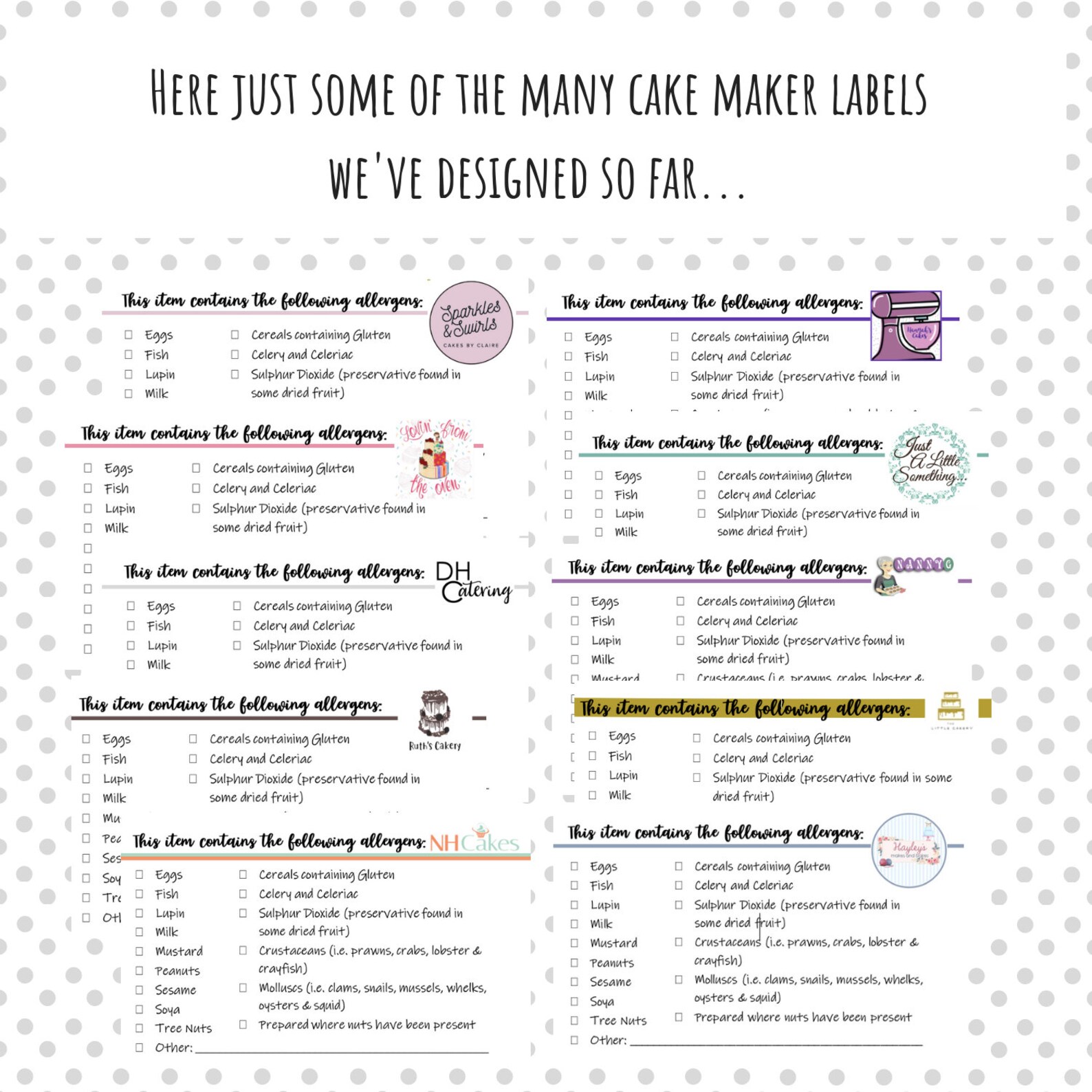 Small Personalised Allergen Labels for Cake Makers Broad | Etsy