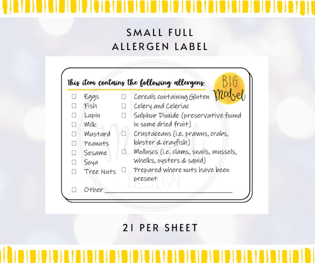 Small Personalised Allergen Labels for Cake Makers, Single Underline ...