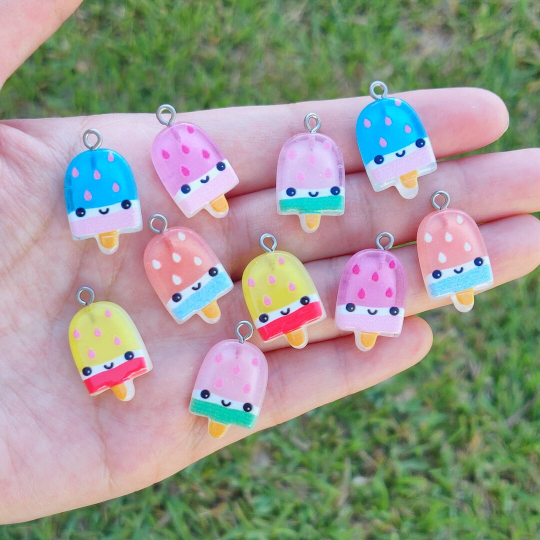 Kawaii Popsicle Charm - Cute Summer Popsicle - Smiling Face Ice Cream ...