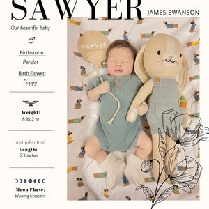 CUSTOM Made-to-order Baby Birth Stats Poster Newborn Gift DIGITAL ...