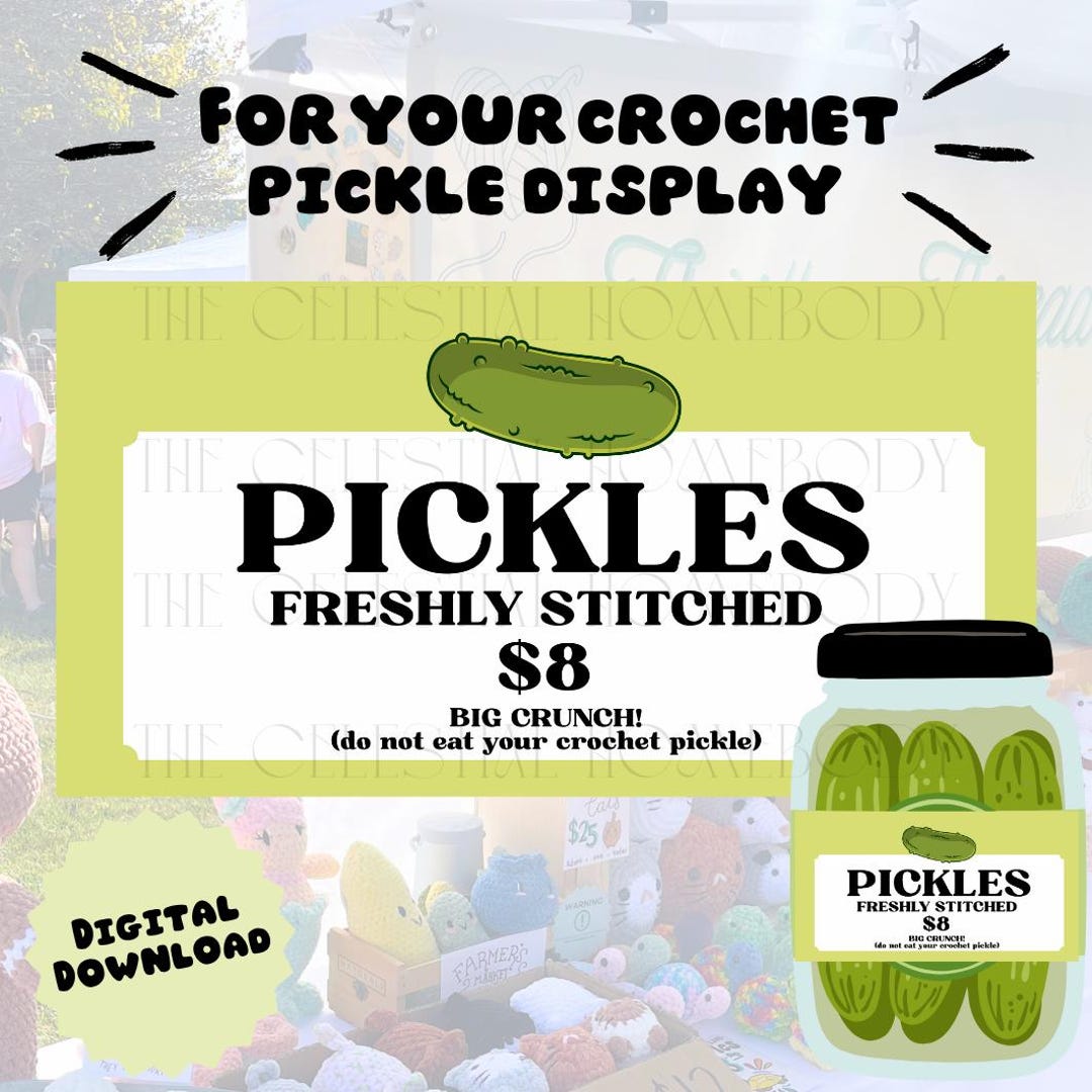 Crochet Pickle Jar Label Sign for Markets Craft Fairs Vendor Display ...