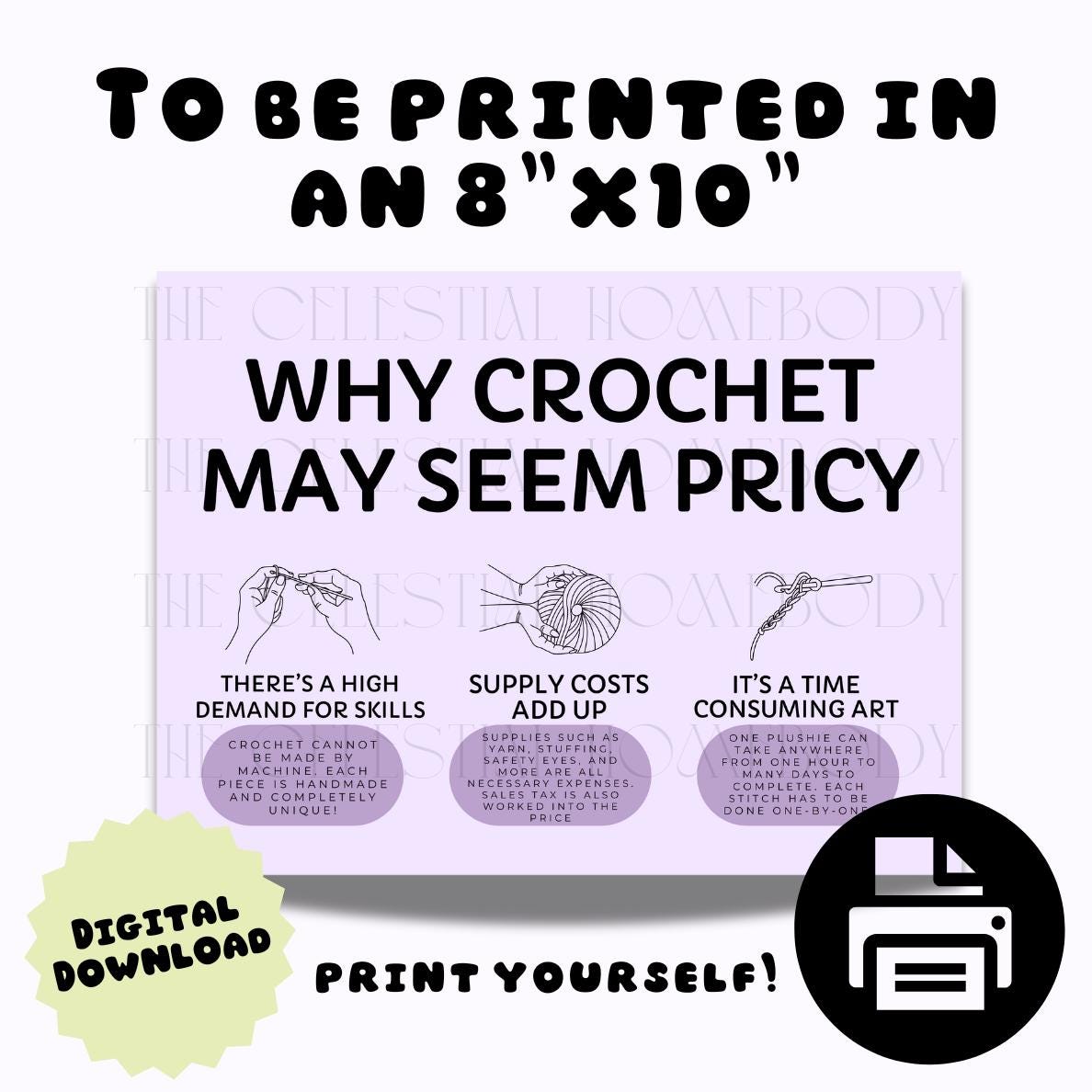 Why Crochet is Pricy Sign for Markets Craft Fairs Vendor Display Print ...
