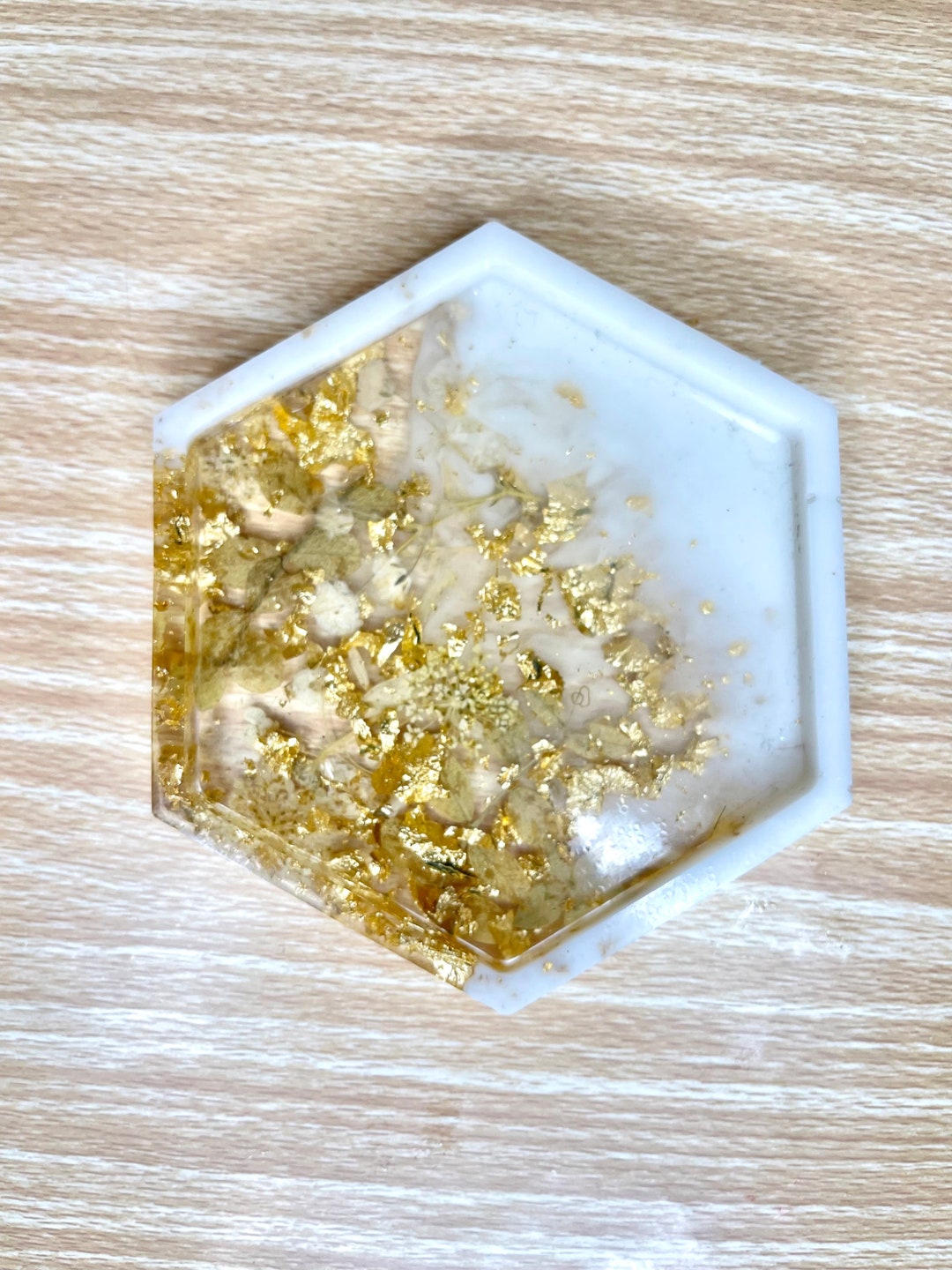 Large Pressed Flowers and Gold Leaf Coaster With Raised Edge Mom ...