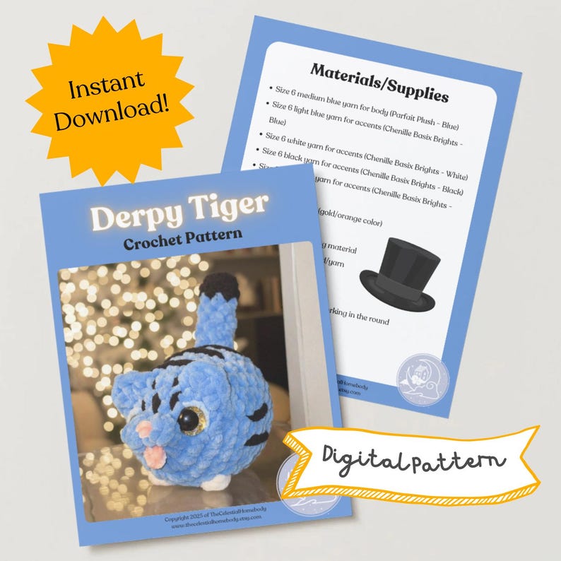 Blue Derpy Tiger Crochet Pattern Digital Download Quick Amigurumi ...
