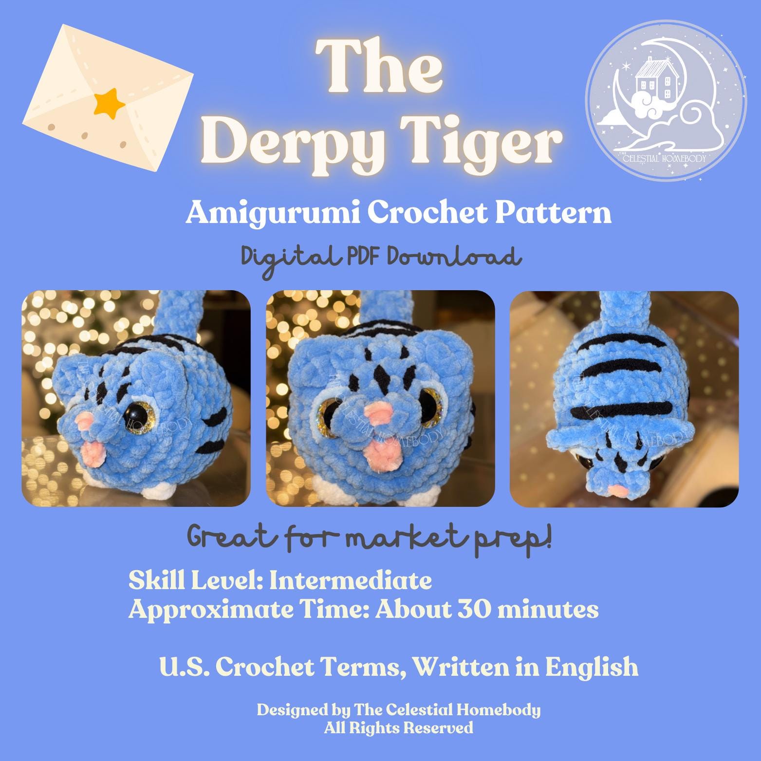 Blue Derpy Tiger Crochet Pattern Digital Download Quick Amigurumi ...