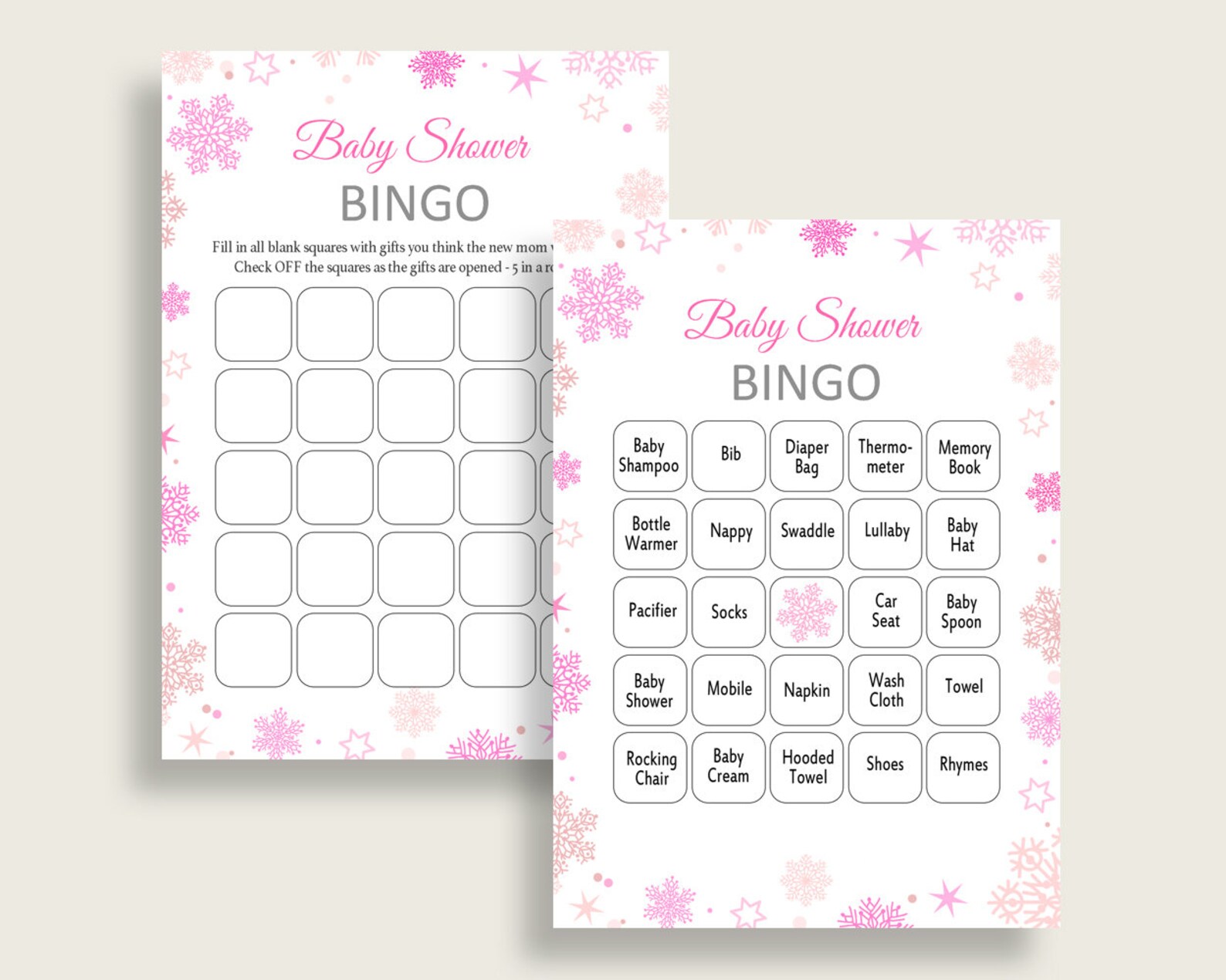 Bingo Baby Shower Bingo Winter Baby Shower Bingo Baby Shower Girl Bingo ...