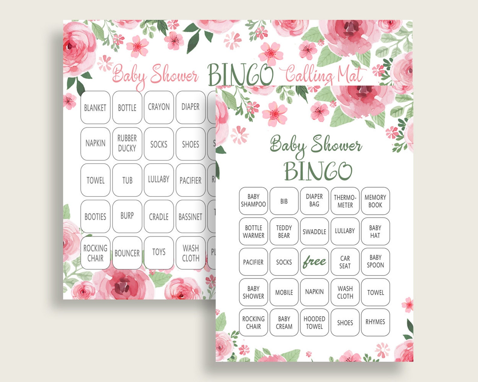 Watercolor Flowers Baby Shower Bingo Cards Printable Pink - Etsy
