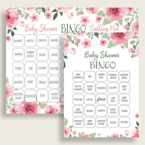Watercolor Flowers Baby Shower Bingo Cards Printable, Pink Green Baby ...