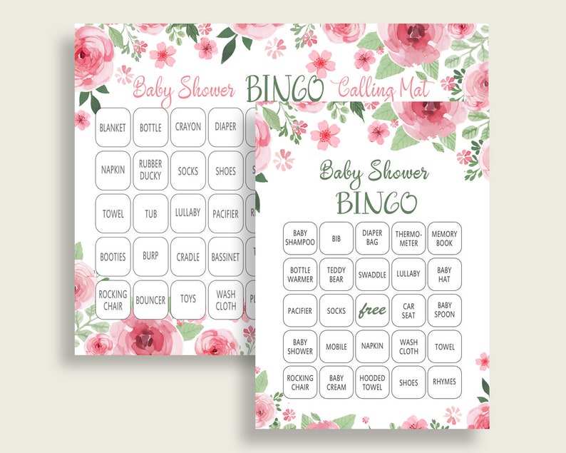 Watercolor Flowers Baby Shower Bingo Cards Printable Pink - Etsy