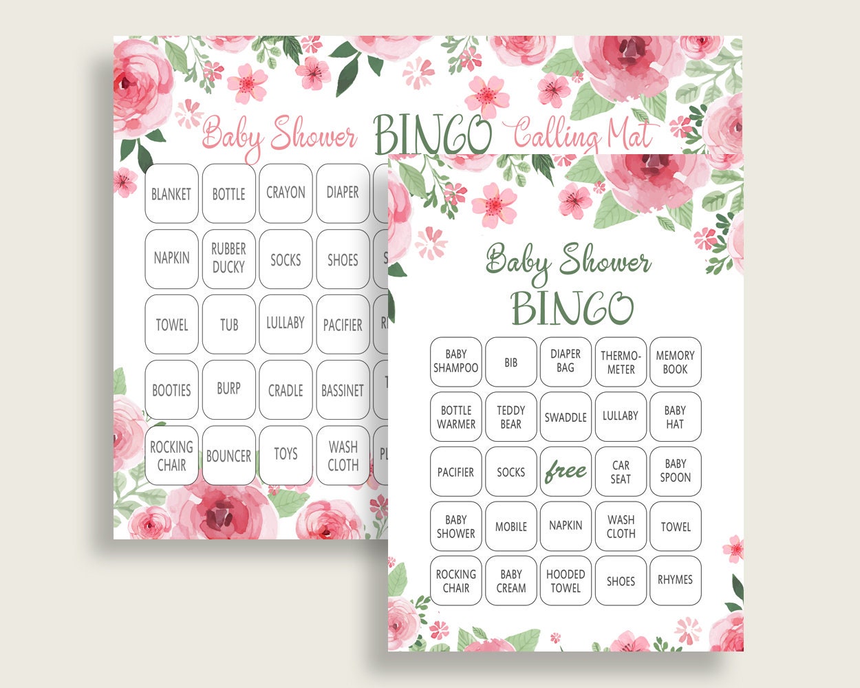 Watercolor Flowers Baby Shower Bingo Cards Printable Pink | Etsy