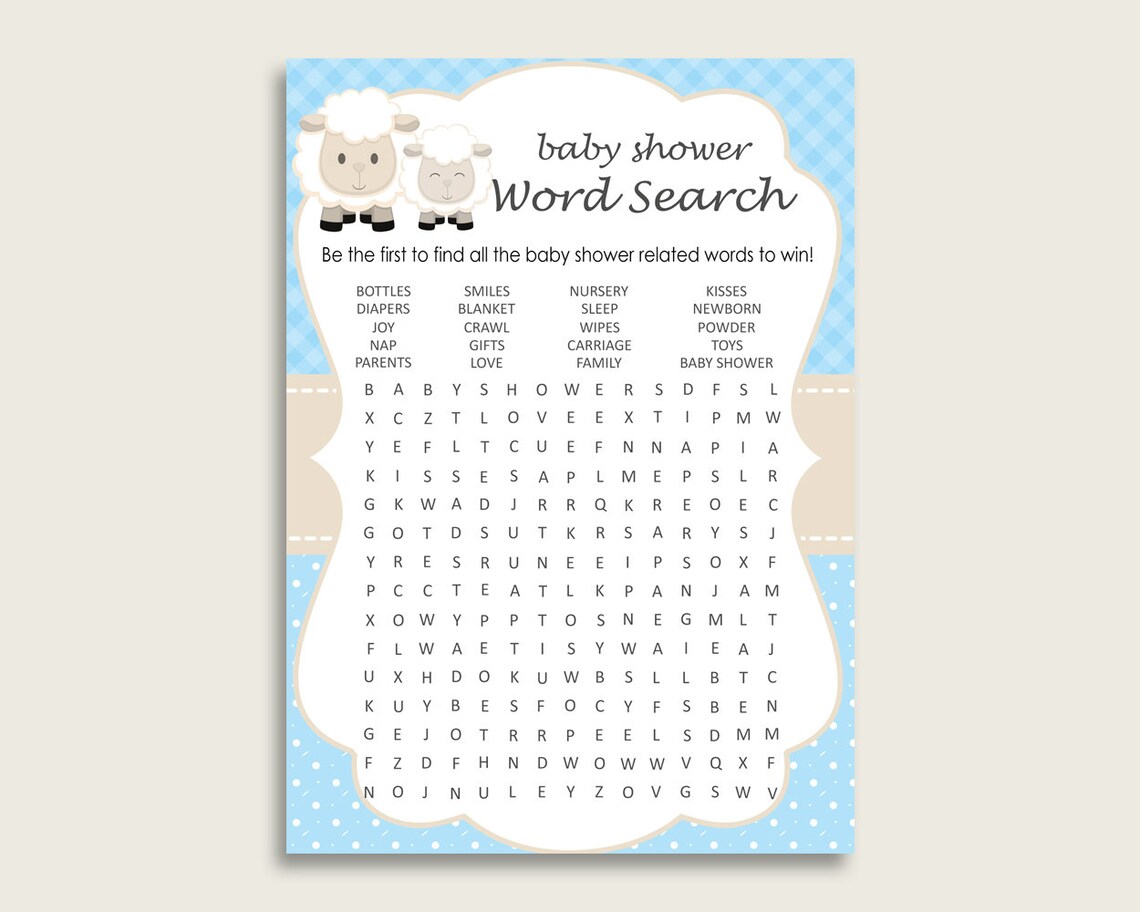 Little Lamb Word Search Game Blue White Baby Shower Word | Etsy