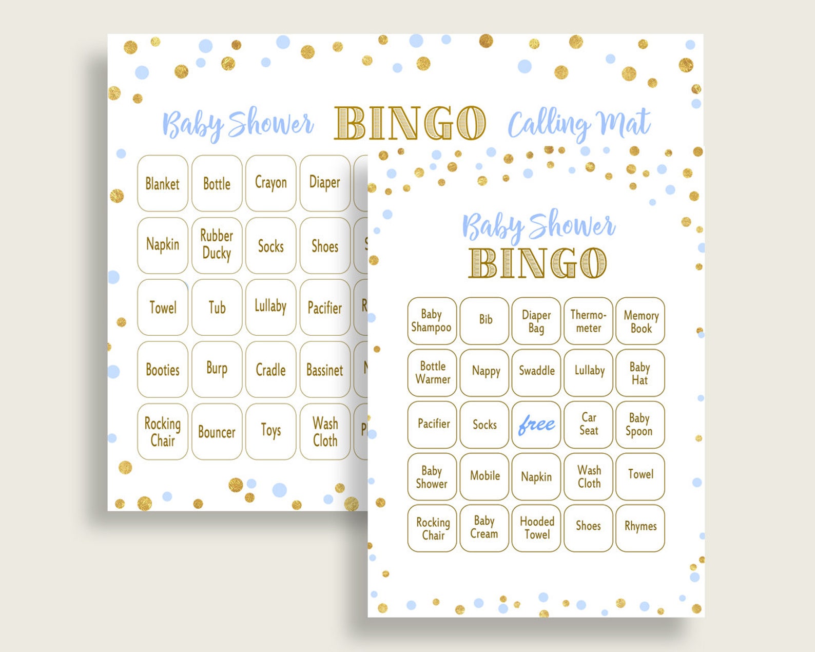 Bingo Baby Shower Bingo Confetti Baby Shower Bingo Blue Gold | Etsy
