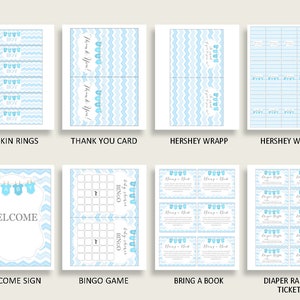Blue White Baby Shower Decorations Boy Kit, Chevron Baby Shower Party ...
