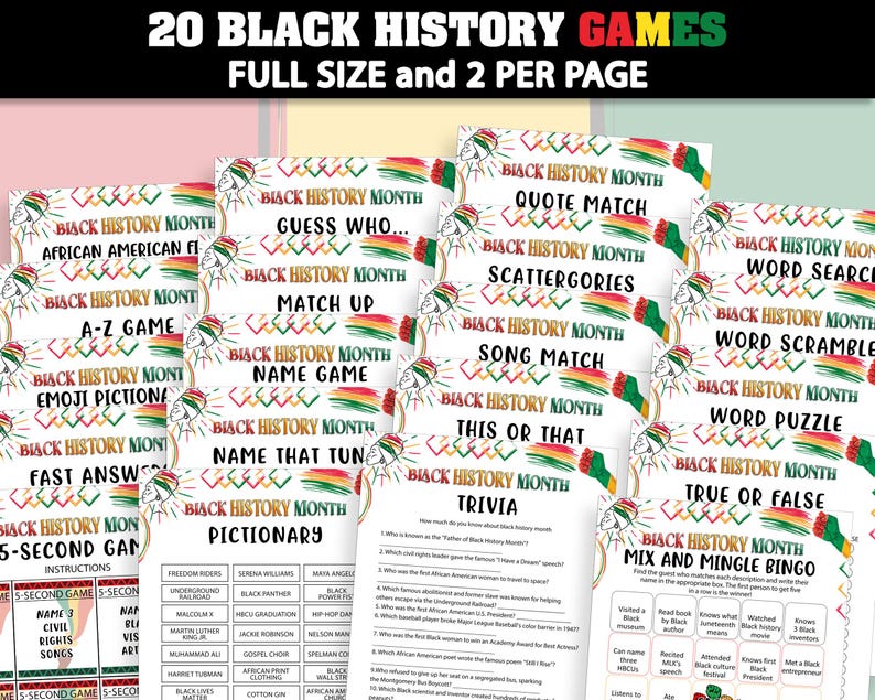 Black History Games Bundle, Printable Black History Month Activity ...