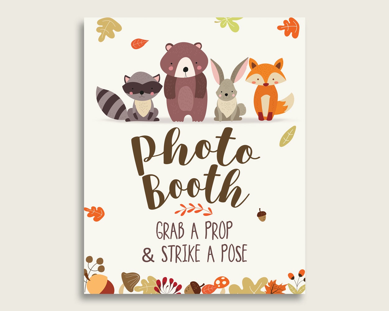 Woodland Photobooth Sign Printable, Gender Neutral Baby Shower Brown ...