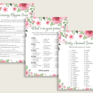 Watercolor Flowers Baby Shower Games Printable Pack, Pink Green Baby ...